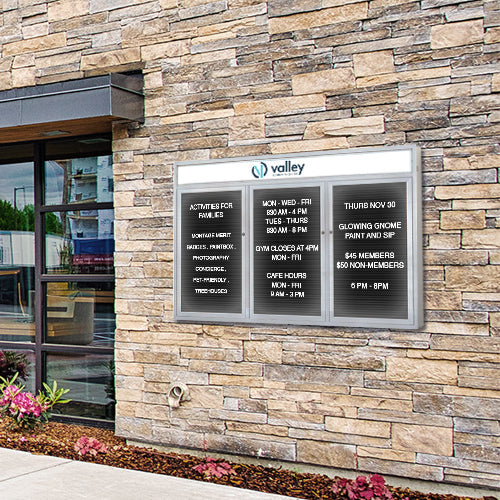 Extreme WeatherPlus™ LED-Lit 2-3 Door Outdoor Letter Board with Header ...